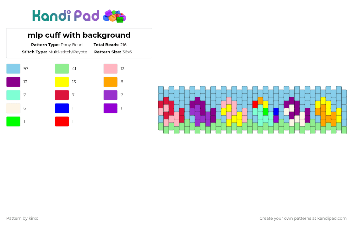 Mlp cuff with background Pony Bead Pattern - Kandi Pad | Kandi Patterns ...