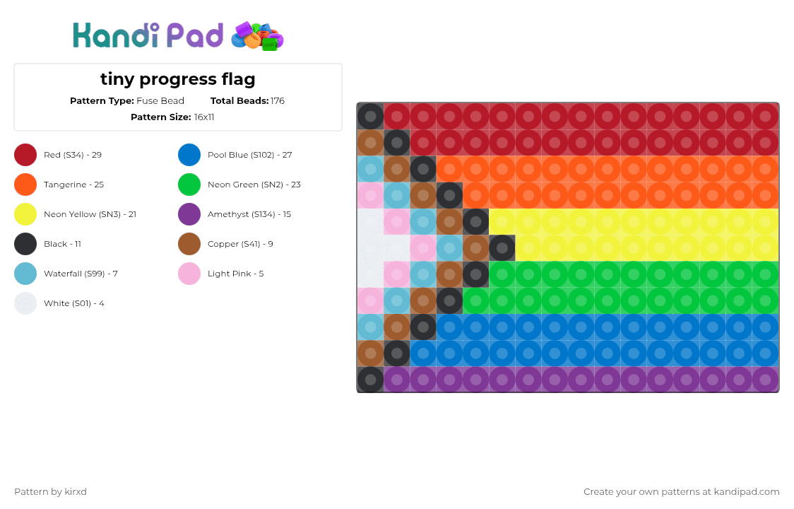 Tiny progress flag Fuse Bead Pattern - Kandi Pad | Kandi Patterns, Fuse ...