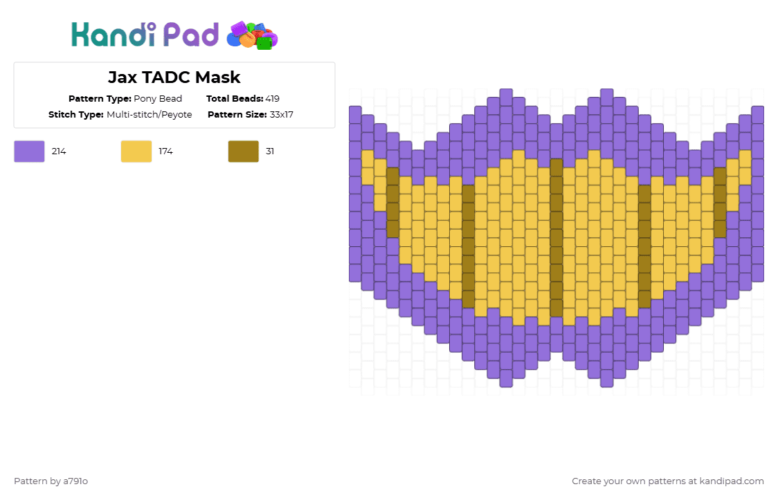 Jax TADC Mask Pony Bead Pattern - Kandi Pad | Kandi Patterns, Fuse Bead ...