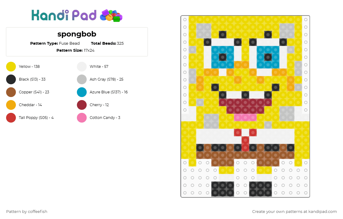 Spongbob Fuse Bead Pattern - Kandi Pad | Kandi Patterns, Fuse Bead ...