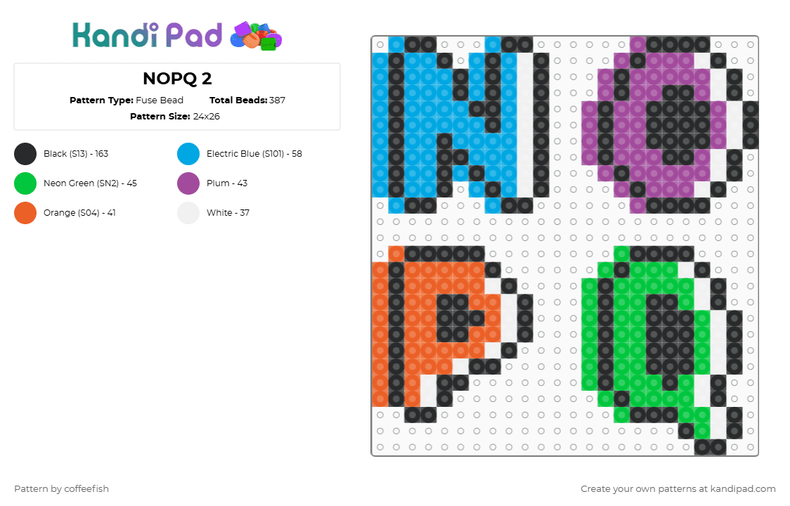 NOPQ 2 Fuse Bead Pattern - Kandi Pad | Kandi Patterns, Fuse Bead ...