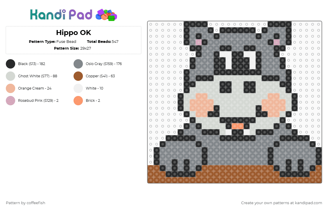 Hippo OK Fuse Bead Pattern - Kandi Pad | Kandi Patterns, Fuse Bead ...