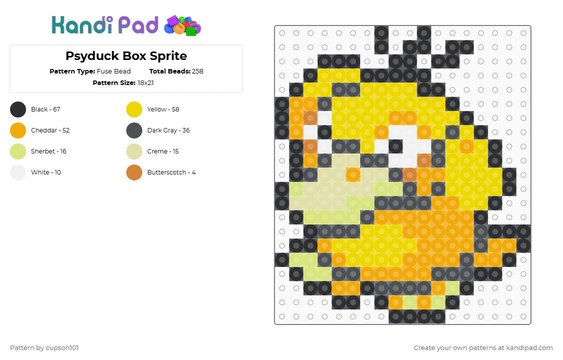 Psyduck Box Sprite Fuse Bead Pattern - Kandi Pad | Kandi Patterns, Fuse ...