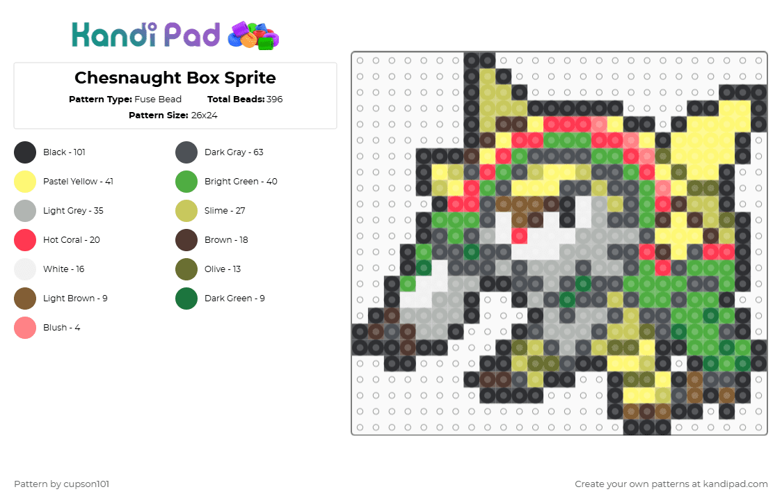Chesnaught Box Sprite Fuse Bead Pattern - Kandi Pad | Kandi Patterns ...