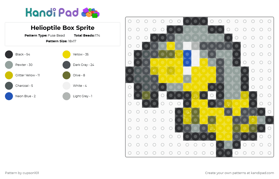 Helioptile Box Sprite Fuse Bead Pattern - Kandi Pad | Kandi Patterns ...
