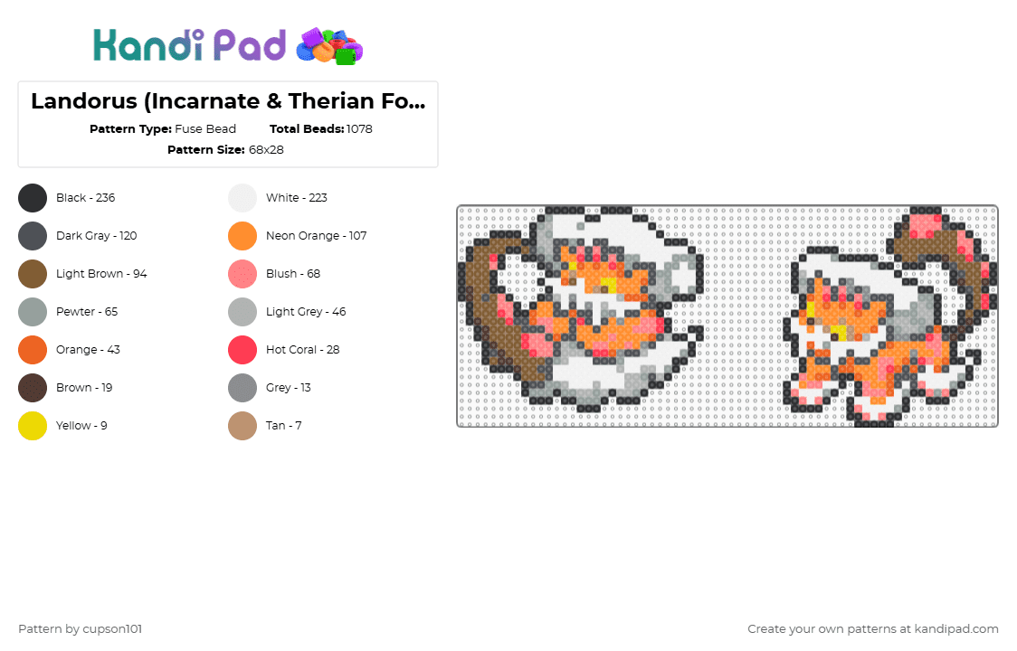 Landorus (Incarnate & Therian Forme) Box Sprites Fuse Bead Pattern ...