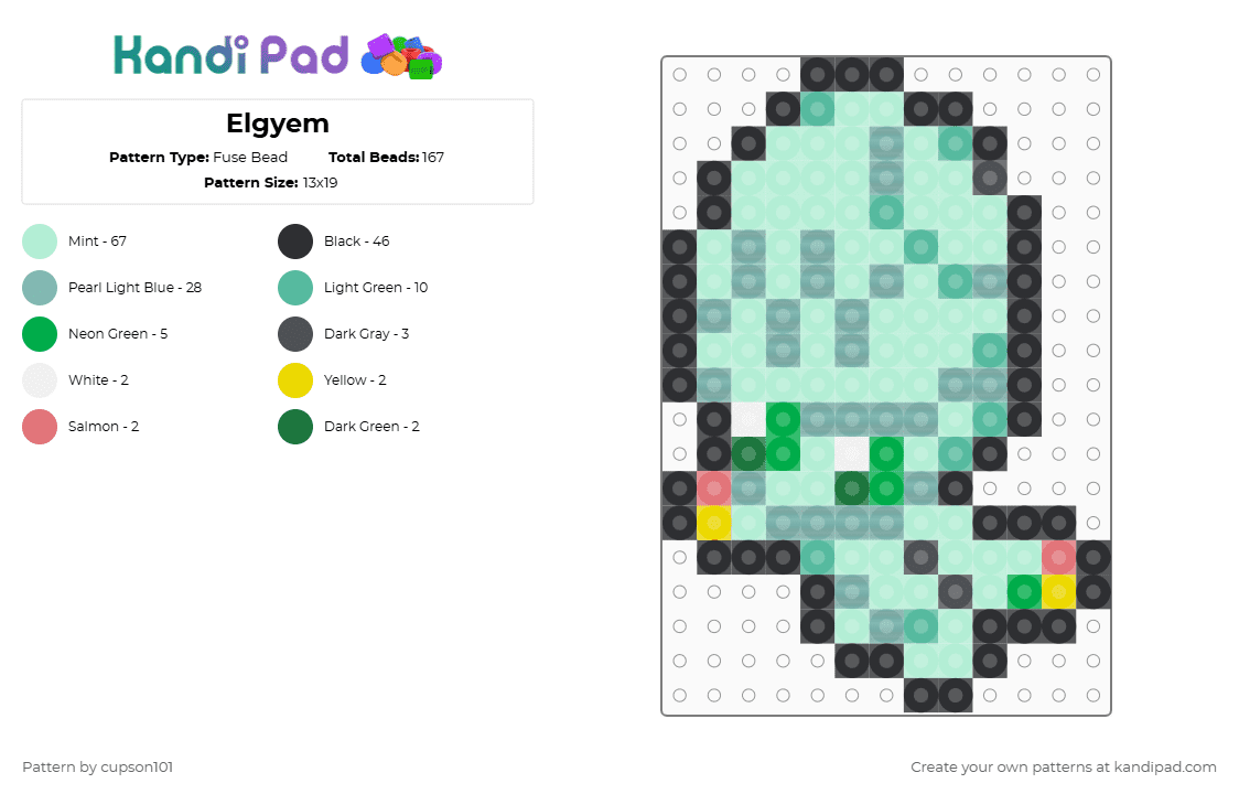 Elgyem Box Sprite Fuse Bead Pattern - Kandi Pad | Kandi Patterns, Fuse ...