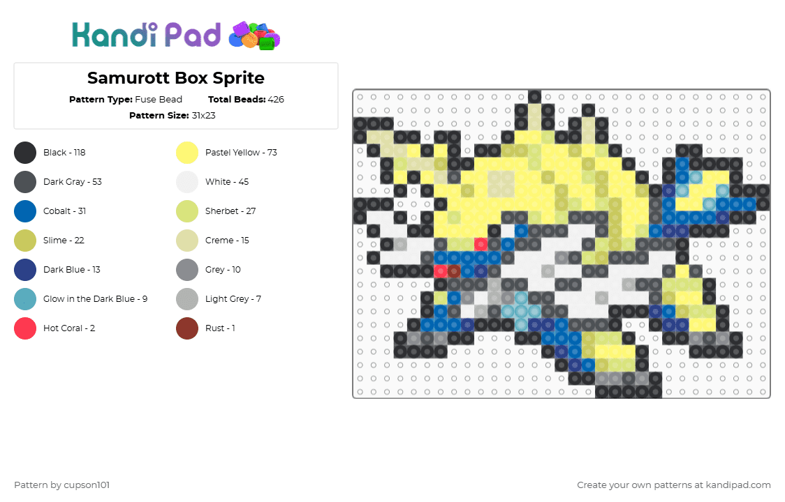 Samurott Box Sprite Fuse Bead Pattern - Kandi Pad | Kandi Patterns ...