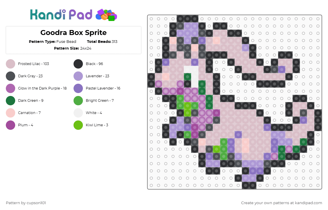 Goodra Box Sprite Fuse Bead Pattern - Kandi Pad | Kandi Patterns, Fuse ...