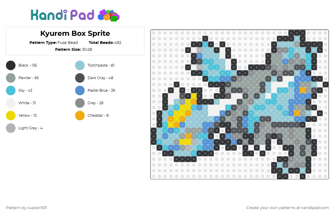 Kyurem Box Sprite Fuse Bead Pattern - Kandi Pad | Kandi Patterns, Fuse ...