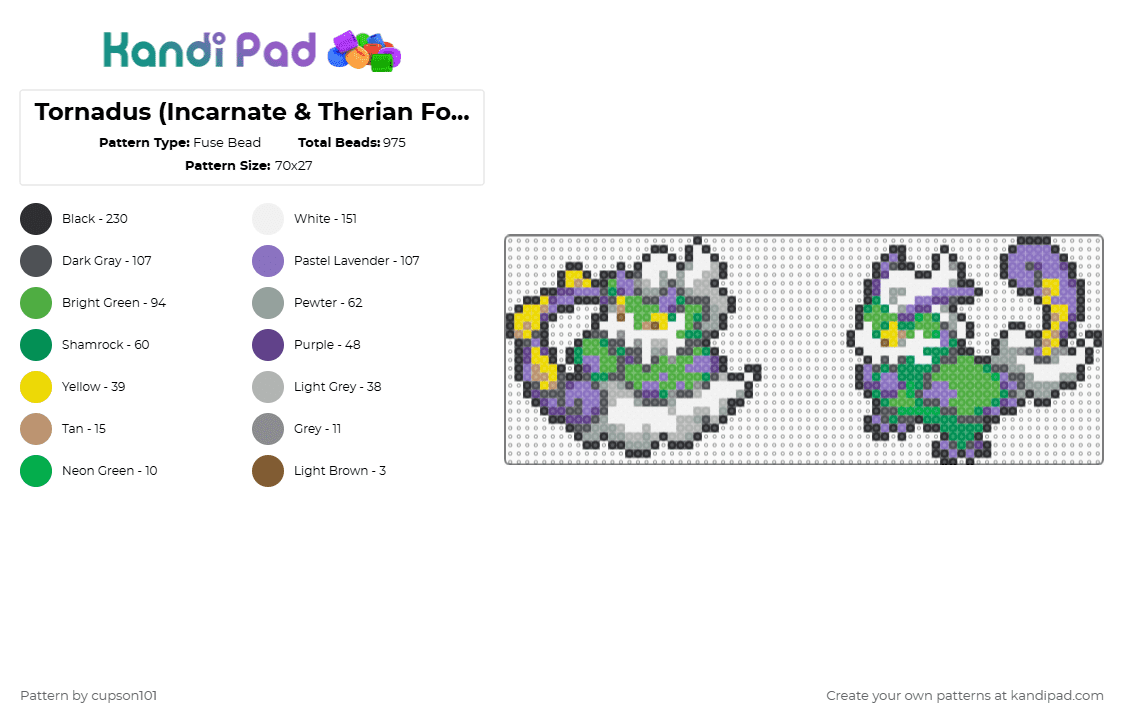 Tornadus (Incarnate & Therian Forme) Box Sprites Fuse Bead Pattern ...