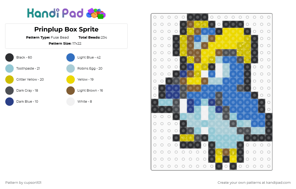 Prinplup Box Sprite Fuse Bead Pattern - Kandi Pad | Kandi Patterns ...