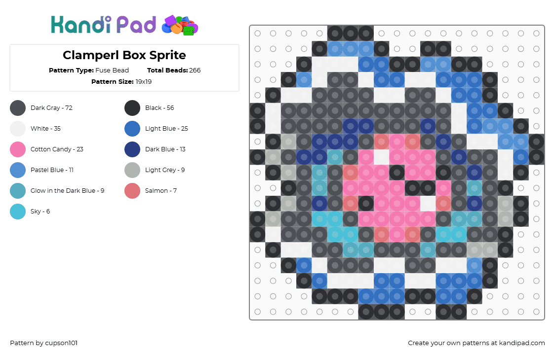 Clamperl Box Sprite Fuse Bead Pattern - Kandi Pad | Kandi Patterns ...