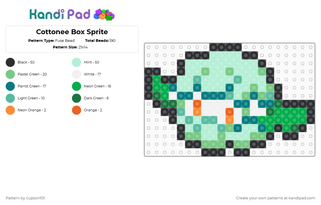 Cottonee Box Sprite Fuse Bead Pattern - Kandi Pad | Kandi Patterns ...