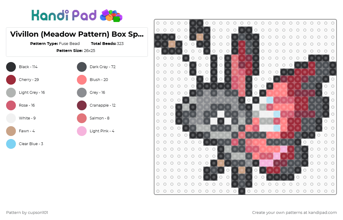 Vivillon (Meadow Pattern) Box Sprite Fuse Bead Pattern - Kandi Pad ...