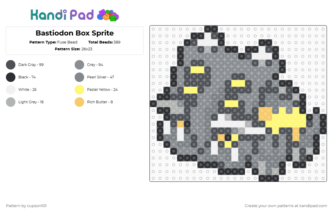 Bastiodon Box Sprite Fuse Bead Pattern - Kandi Pad | Kandi Patterns ...