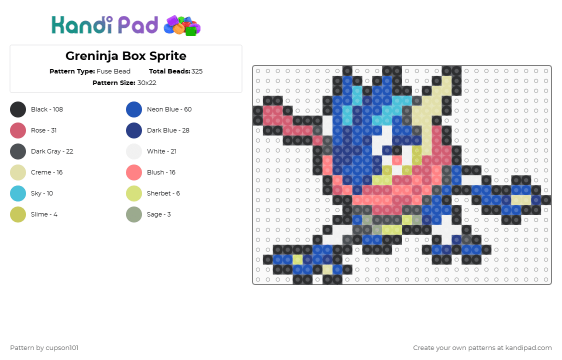 Greninja Box Sprite Fuse Bead Pattern - Kandi Pad | Kandi Patterns ...