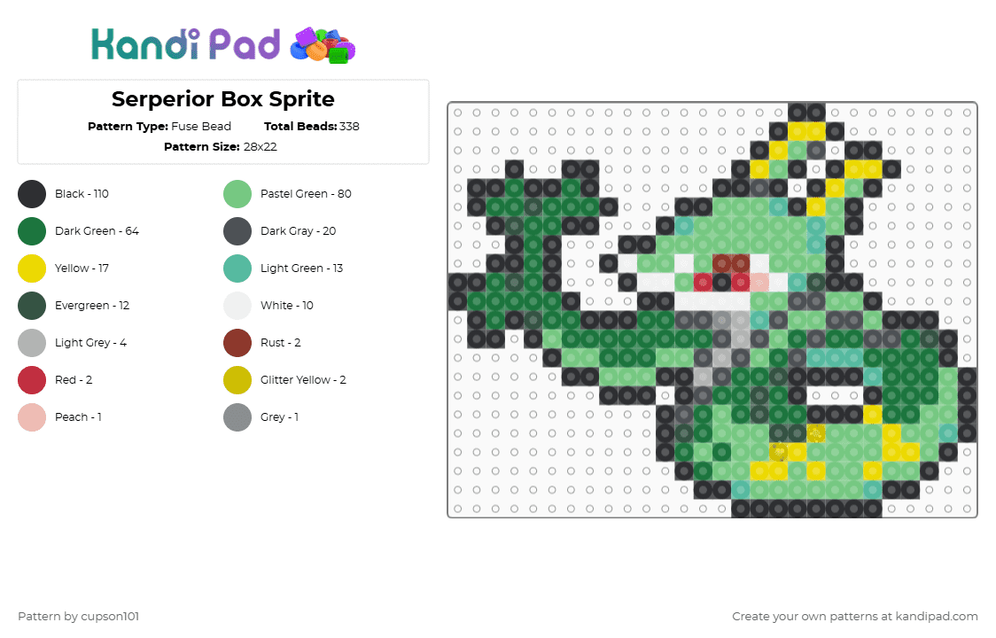 Serperior Box Sprite Fuse Bead Pattern - Kandi Pad | Kandi Patterns ...