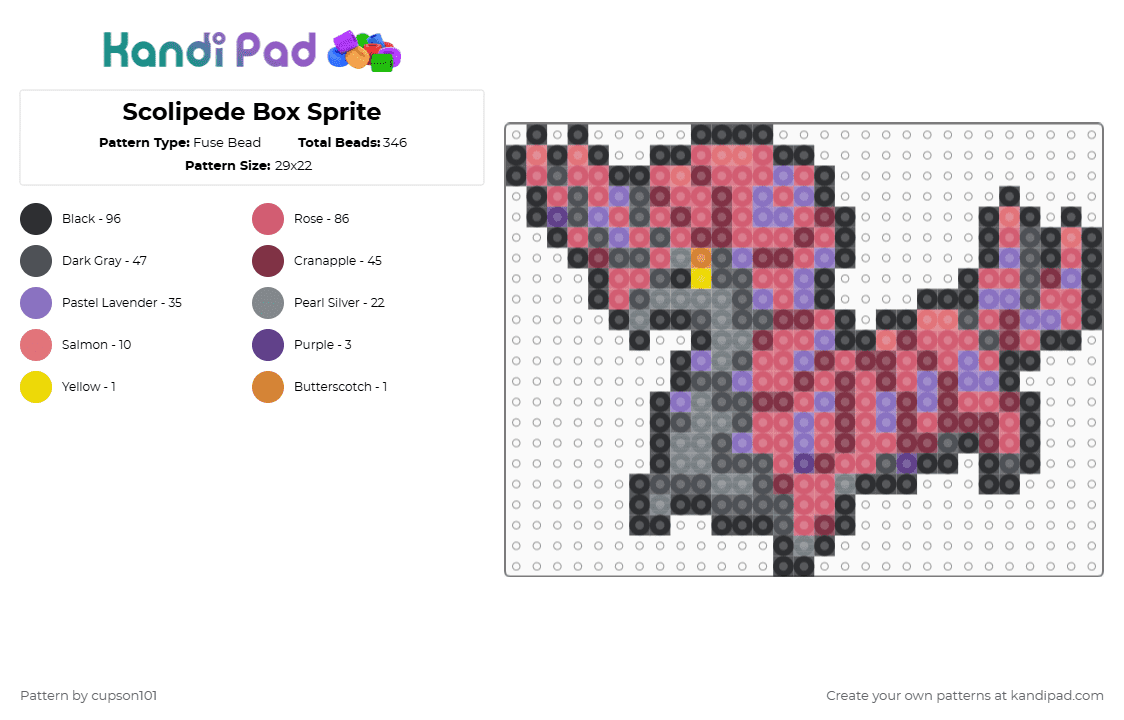 Scolipede Box Sprite Fuse Bead Pattern - Kandi Pad | Kandi Patterns ...
