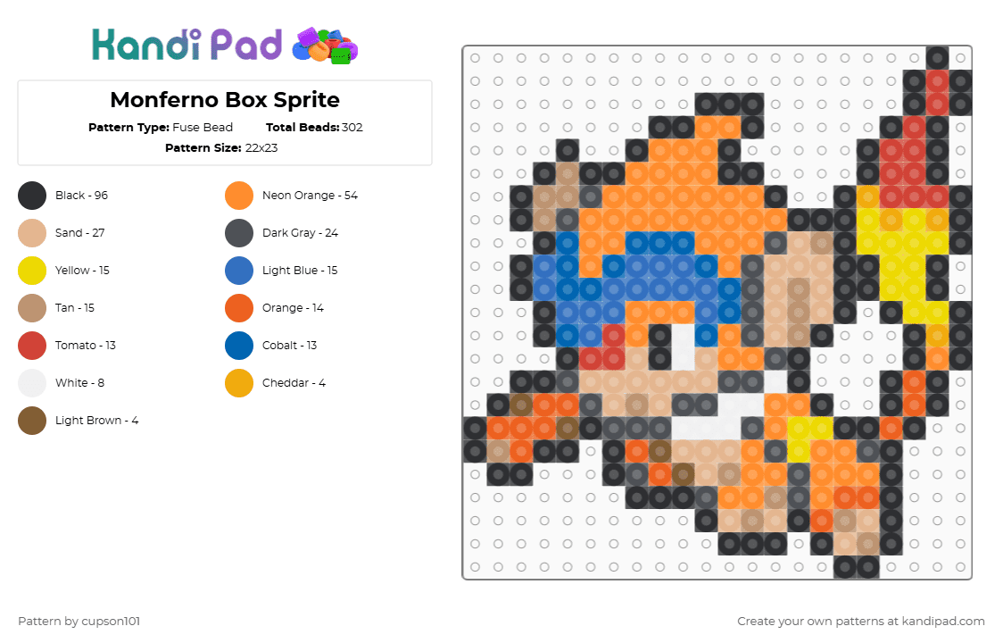 Monferno Box Sprite Fuse Bead Pattern - Kandi Pad | Kandi Patterns ...