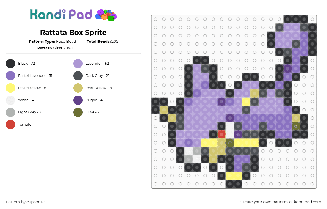 Rattata Box Sprite Fuse Bead Pattern - Kandi Pad | Kandi Patterns, Fuse ...