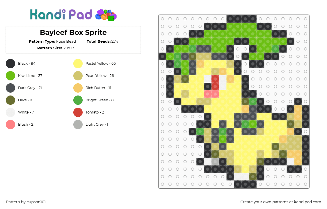 Bayleef Box Sprite Fuse Bead Pattern - Kandi Pad | Kandi Patterns, Fuse ...