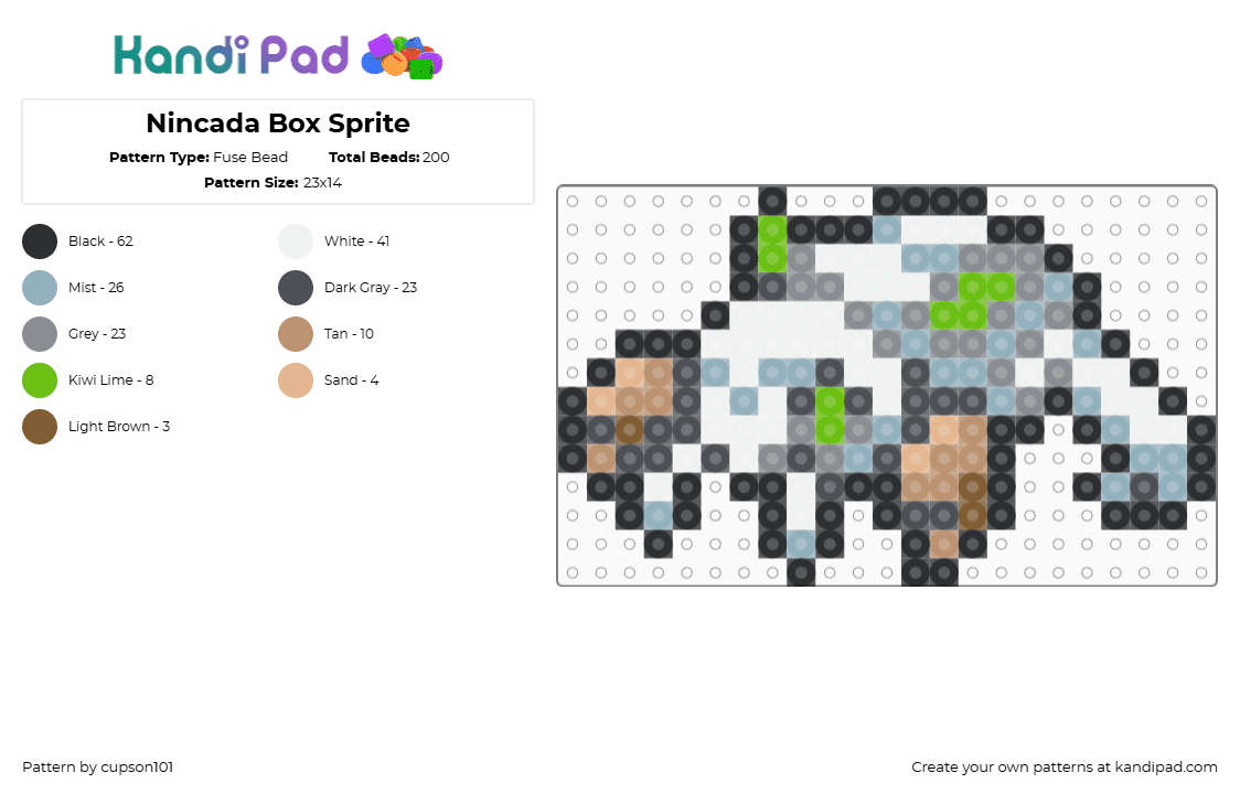 Nincada Box Sprite Fuse Bead Pattern - Kandi Pad | Kandi Patterns, Fuse ...