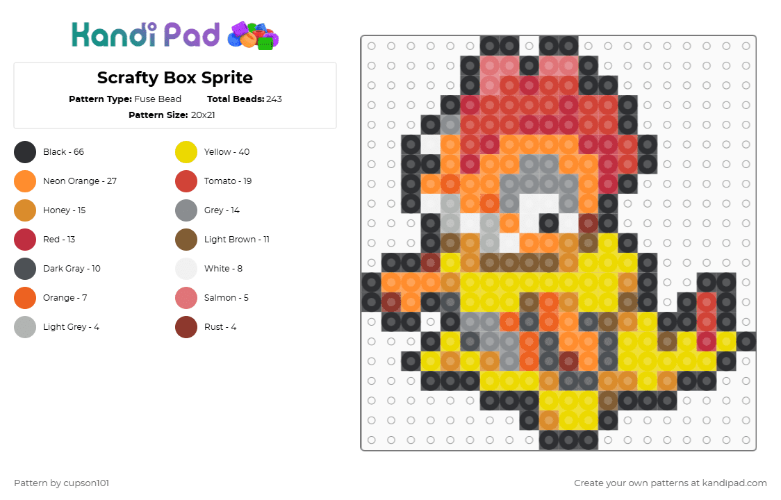 Scrafty Box Sprite Fuse Bead Pattern - Kandi Pad | Kandi Patterns, Fuse ...