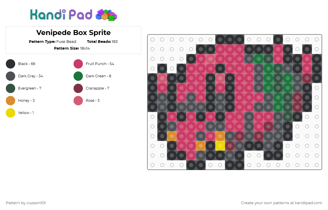 Venipede Box Sprite Fuse Bead Pattern - Kandi Pad | Kandi Patterns ...