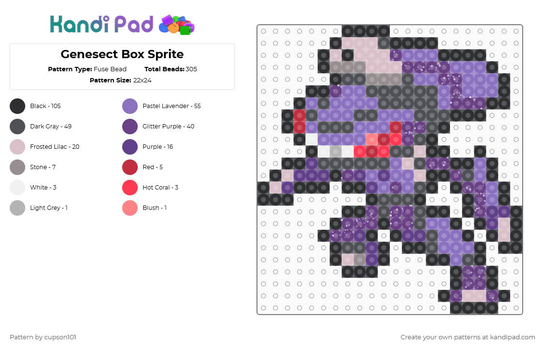 Genesect Box Sprite Fuse Bead Pattern - Kandi Pad | Kandi Patterns ...