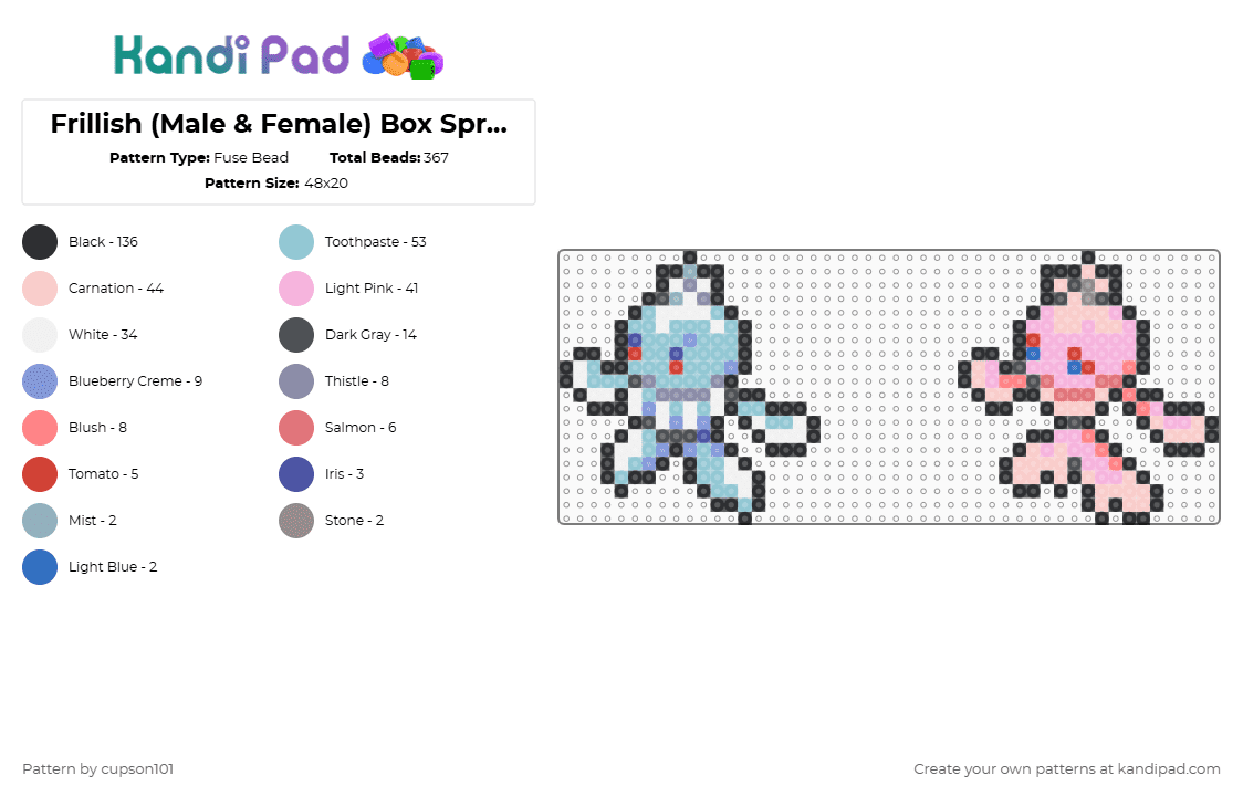 Frillish (Male & Female) Box Sprites Fuse Bead Pattern - Kandi Pad ...