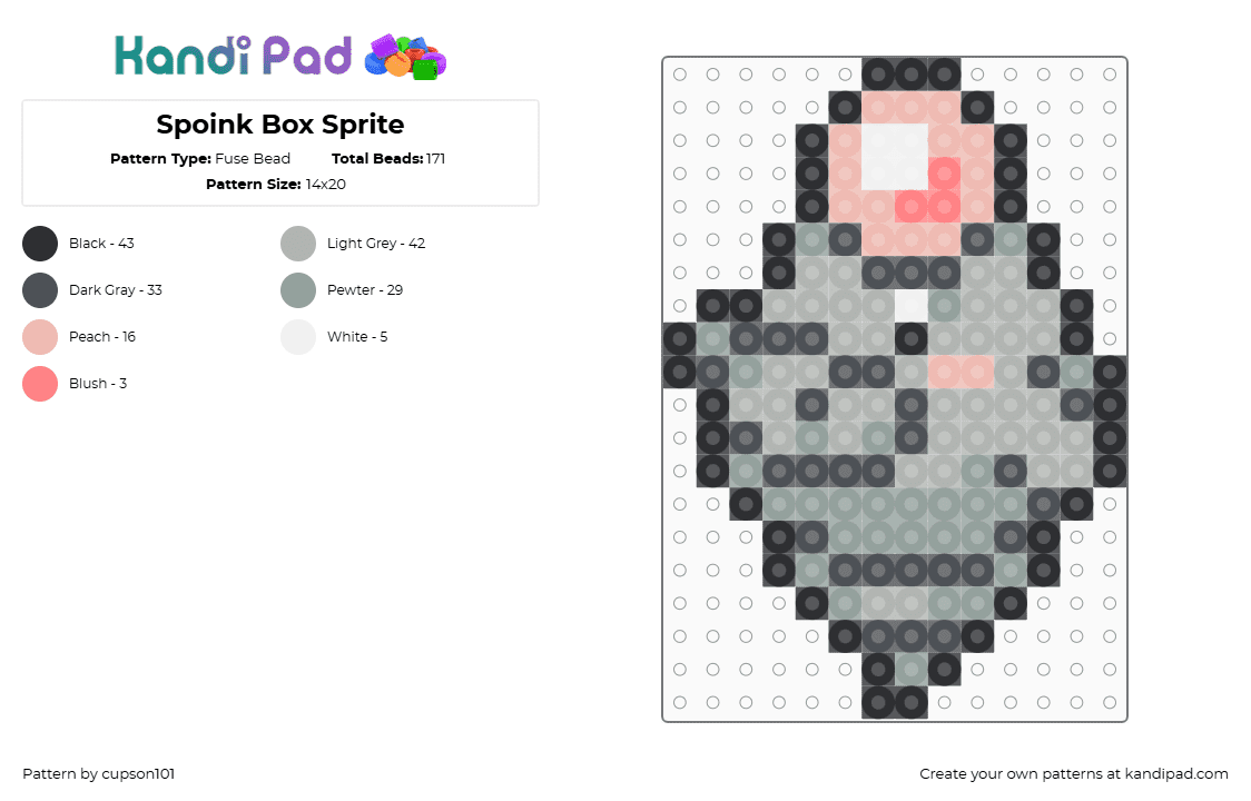 Spoink Box Sprite Fuse Bead Pattern - Kandi Pad | Kandi Patterns, Fuse ...