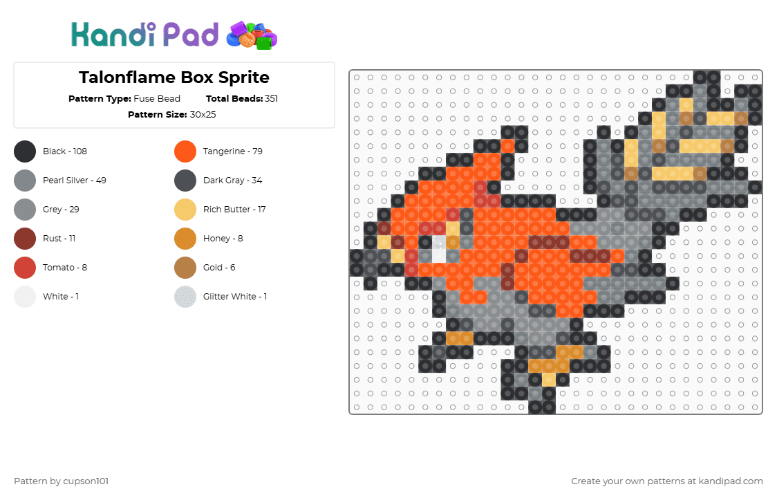 Talonflame Box Sprite Fuse Bead Pattern - Kandi Pad | Kandi Patterns ...