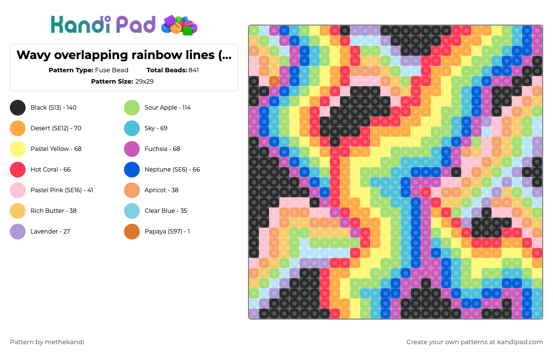 Wavy overlapping rainbow lines (Original Creation) Fuse Bead Pattern ...