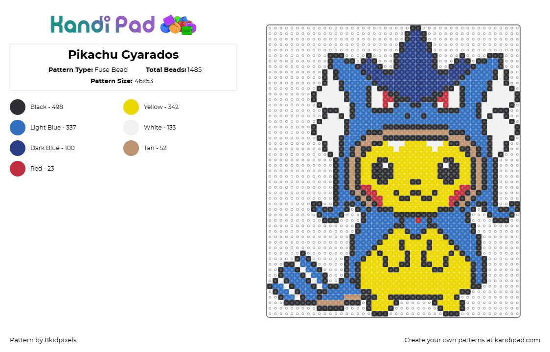 Pikachu Gyarados Fuse Bead Pattern - Kandi Pad | Kandi Patterns, Fuse ...