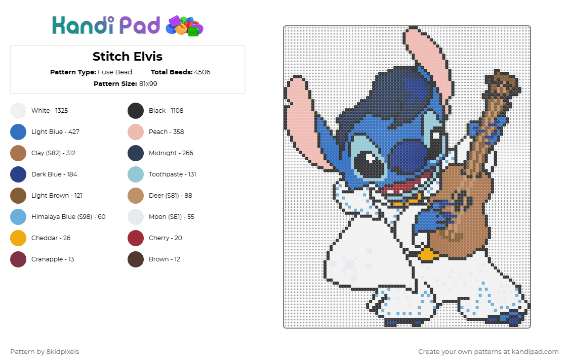 Stitch Elvis Fuse Bead Pattern - Kandi Pad | Kandi Patterns, Fuse Bead ...