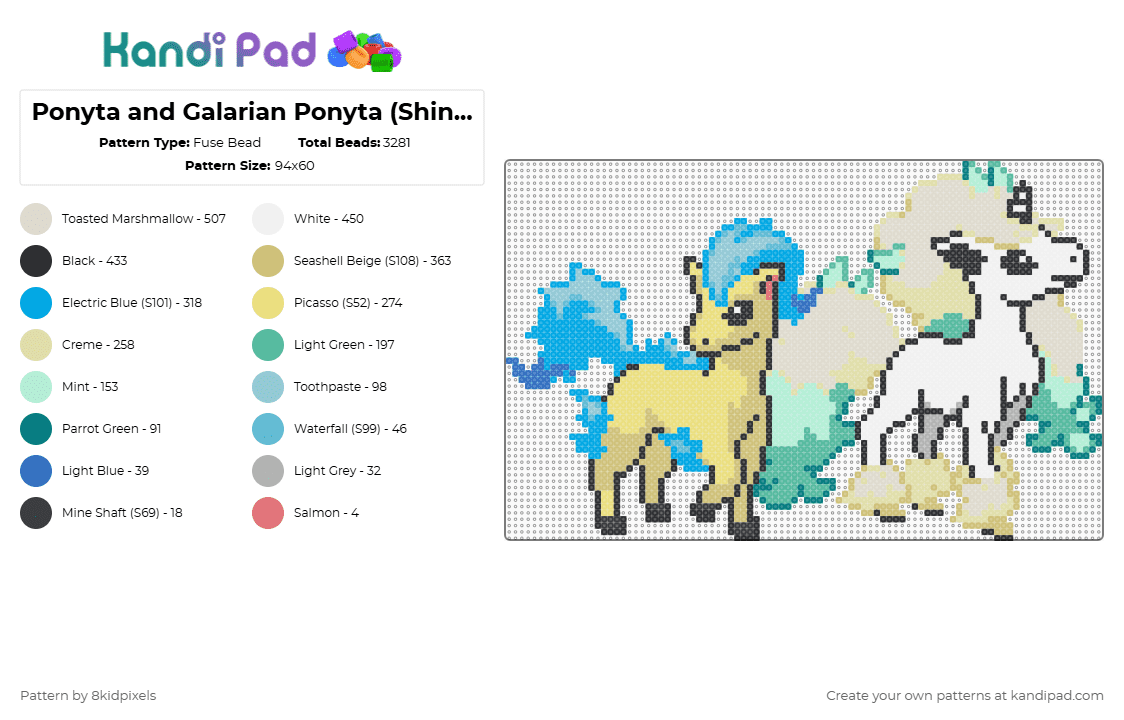 Ponyta and Galarian Ponyta (Shiny Variants) Fuse Bead Pattern - Kandi ...