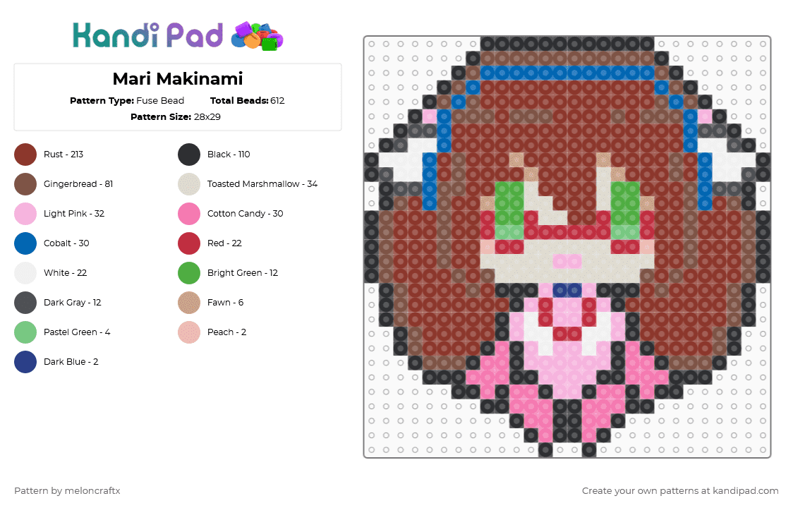 Mari Makinami Fuse Bead Pattern - Kandi Pad | Kandi Patterns, Fuse Bead ...