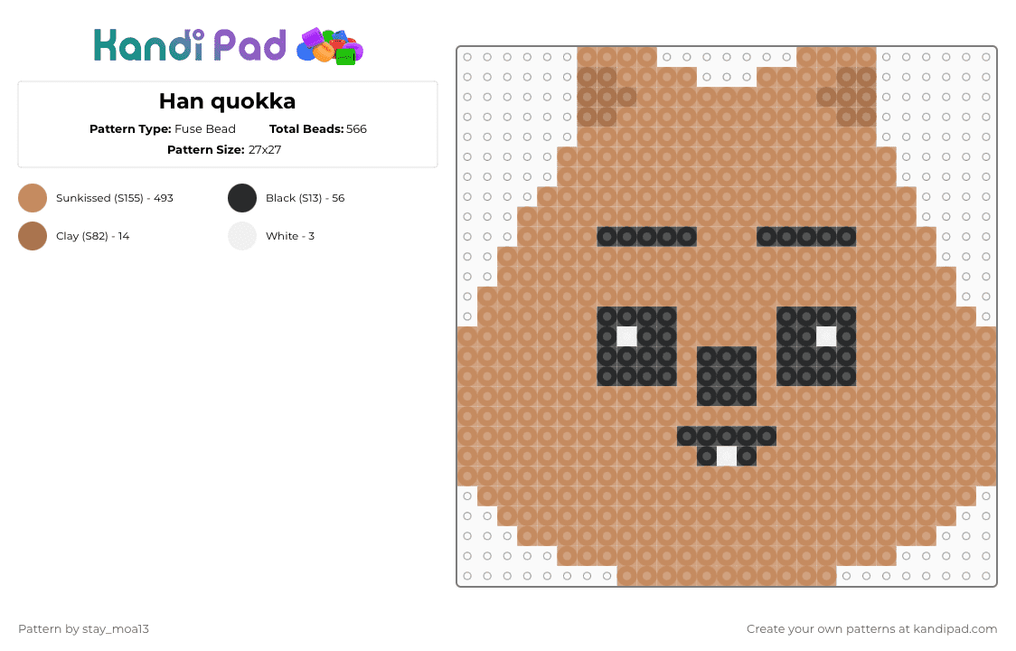 Han quokka Fuse Bead Pattern - Kandi Pad | Kandi Patterns, Fuse Bead ...