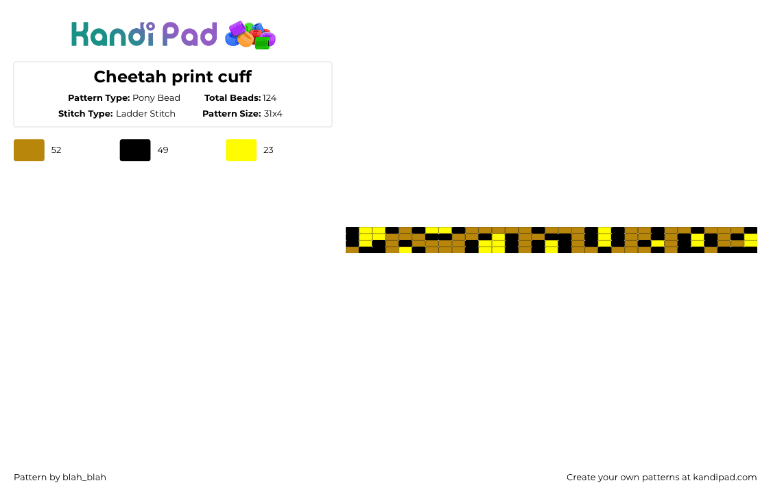 Cheetah print cuff Pony Bead Pattern - Kandi Pad | Kandi Patterns, Fuse ...