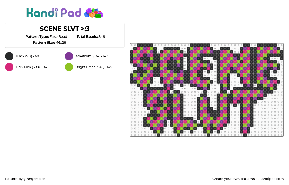 SCENE SLVT >;3 Fuse Bead Pattern - Kandi Pad | Kandi Patterns, Fuse ...