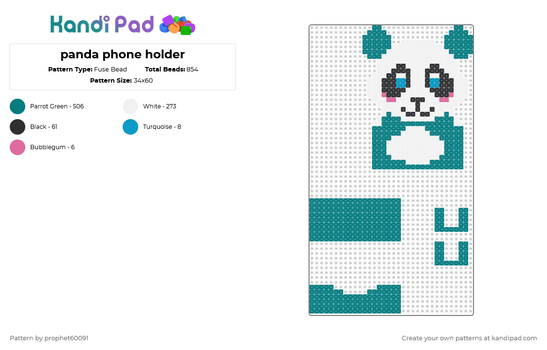 Panda phone holder Fuse Bead Pattern - Kandi Pad | Kandi Patterns, Fuse ...