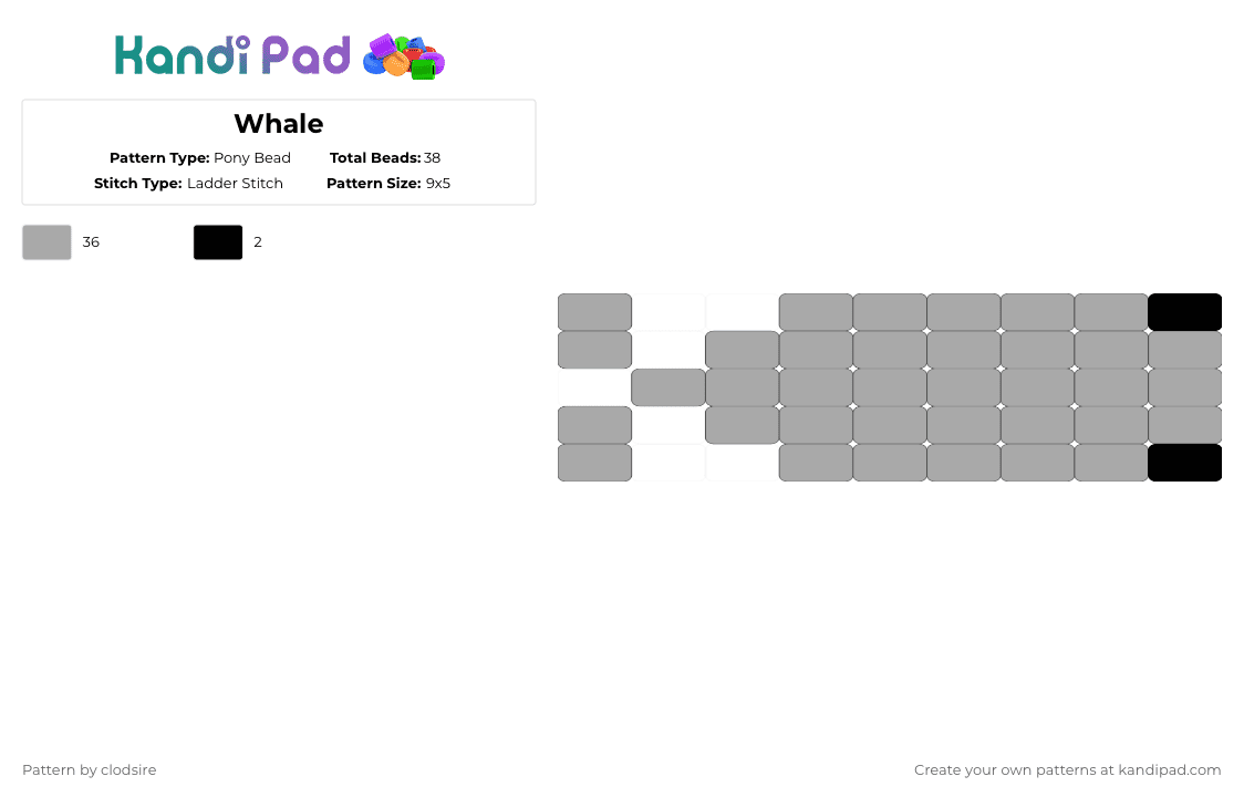 Whale Pony Bead Pattern - Kandi Pad | Kandi Patterns, Fuse Bead ...