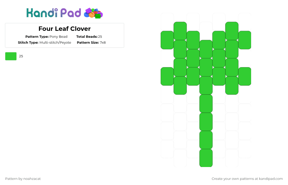 Four Leaf Clover Pony Bead Pattern - Kandi Pad | Kandi Patterns, Fuse ...