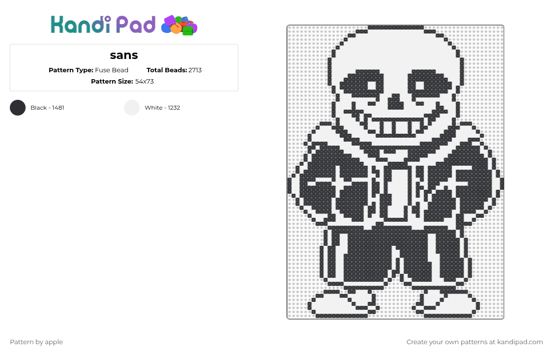 Sans Fuse Bead Pattern - Kandi Pad | Kandi Patterns, Fuse Bead Patterns ...