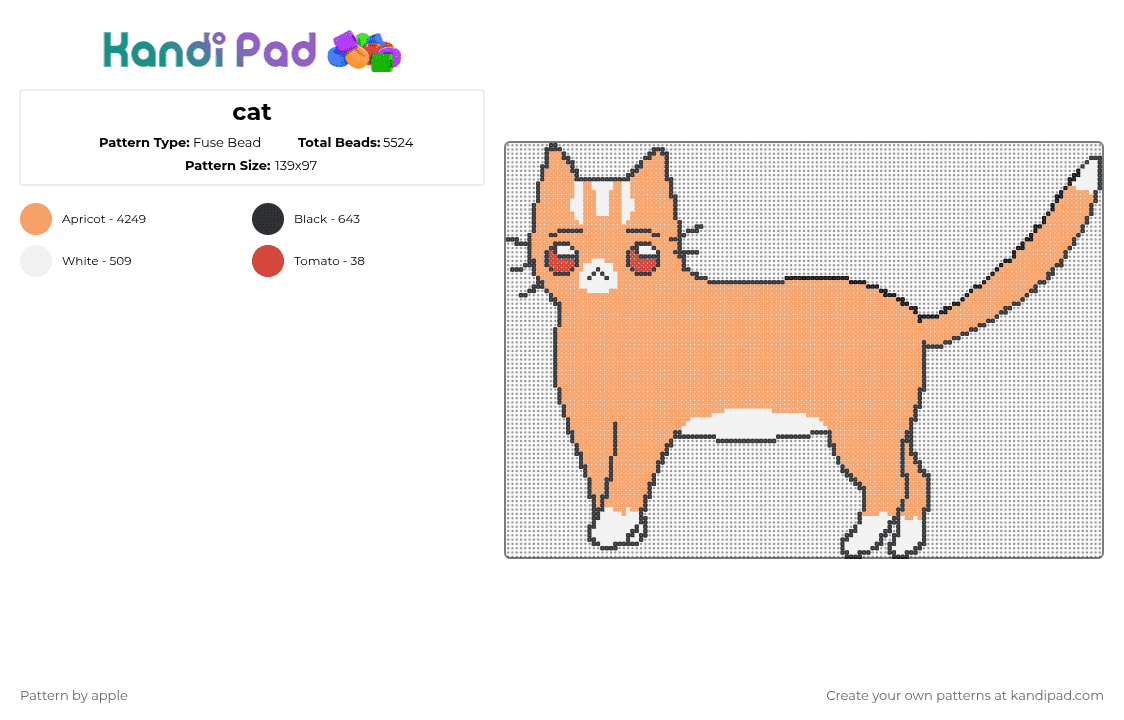 Cat Fuse Bead Pattern - Kandi Pad | Kandi Patterns, Fuse Bead Patterns ...