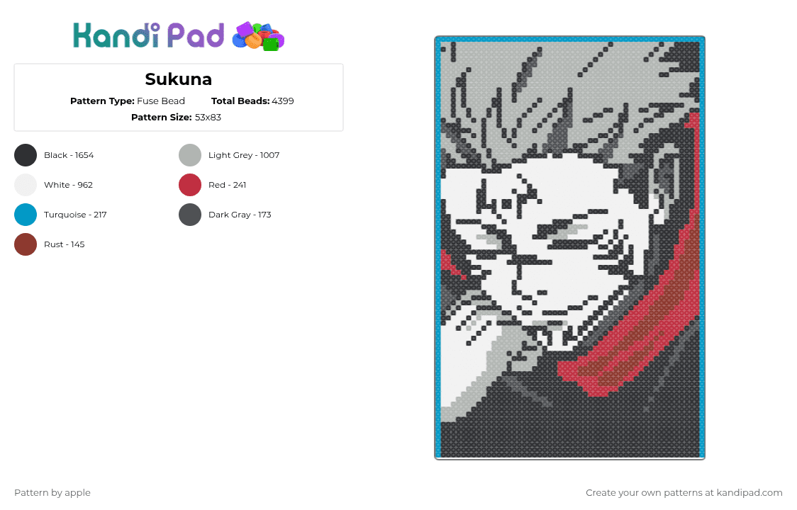 Sukuna Fuse Bead Pattern - Kandi Pad | Kandi Patterns, Fuse Bead ...