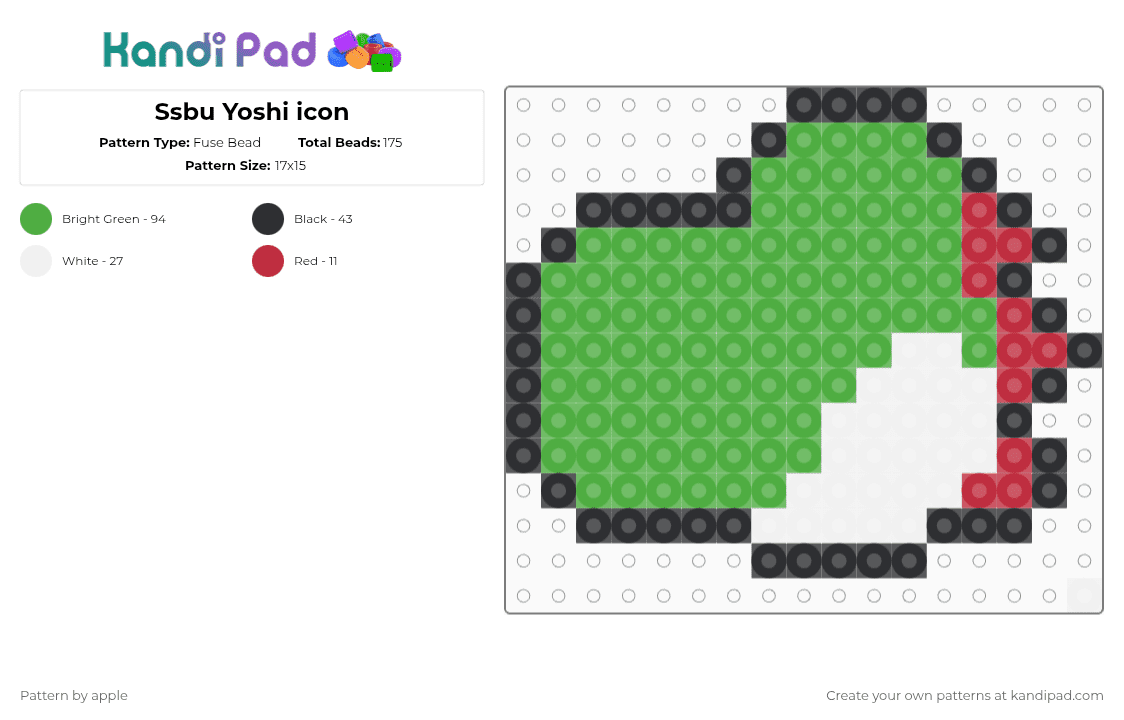 Ssbu Yoshi icon Fuse Bead Pattern - Kandi Pad | Kandi Patterns, Fuse ...