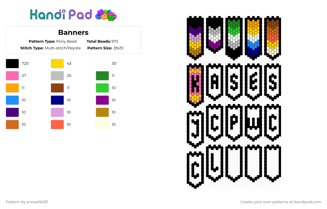 Banners Pony Bead Pattern - Kandi Pad | Kandi Patterns, Fuse Bead ...