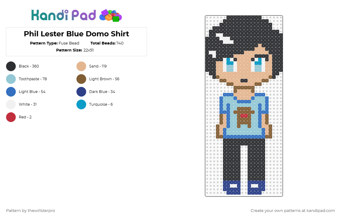 Phil Lester Blue Domo Shirt Fuse Bead Pattern - Kandi Pad | Kandi ...